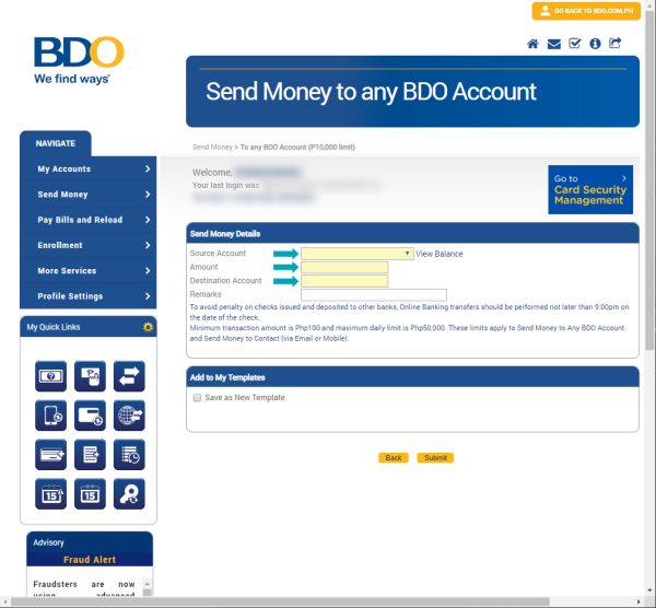 Give Through Bank Transfer / Direct Bank Deposit: BDO Website - Christ ...